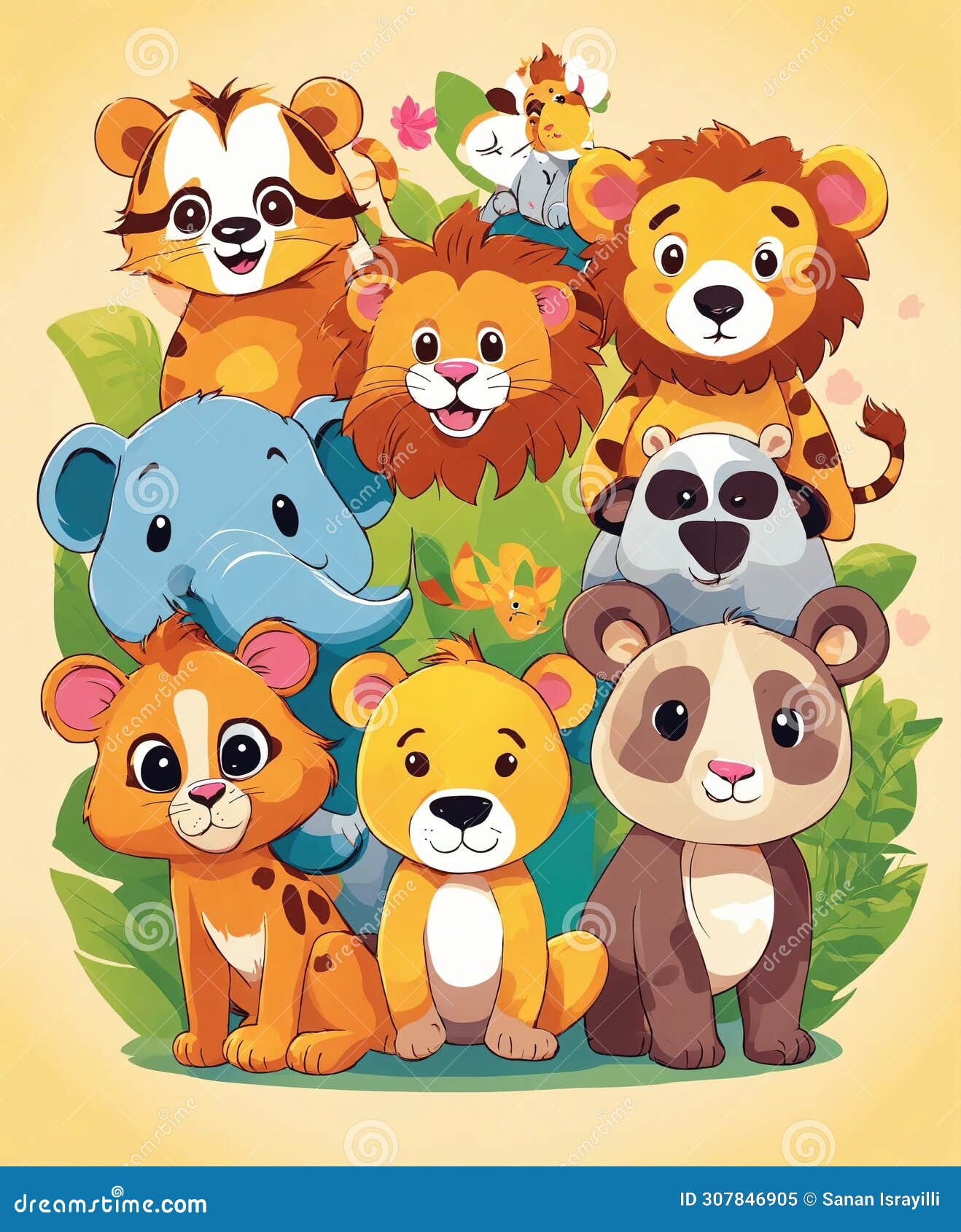 Group of Cute Cartoon Animals. Vector Illustration. Cute Animals Stock ...