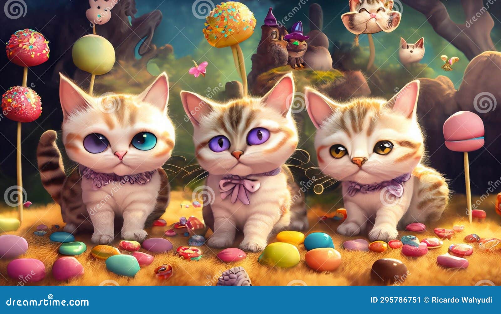 A Group of Cute Cats in Candy Land Stock Illustration - Illustration of ...
