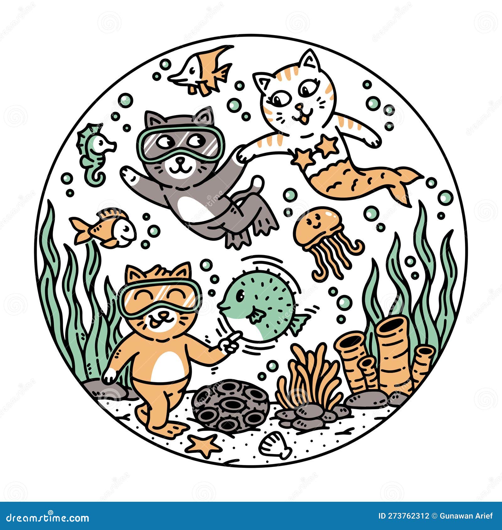 A Group of Cute Cats Having Fun in the Sea Stock Vector - Illustration ...