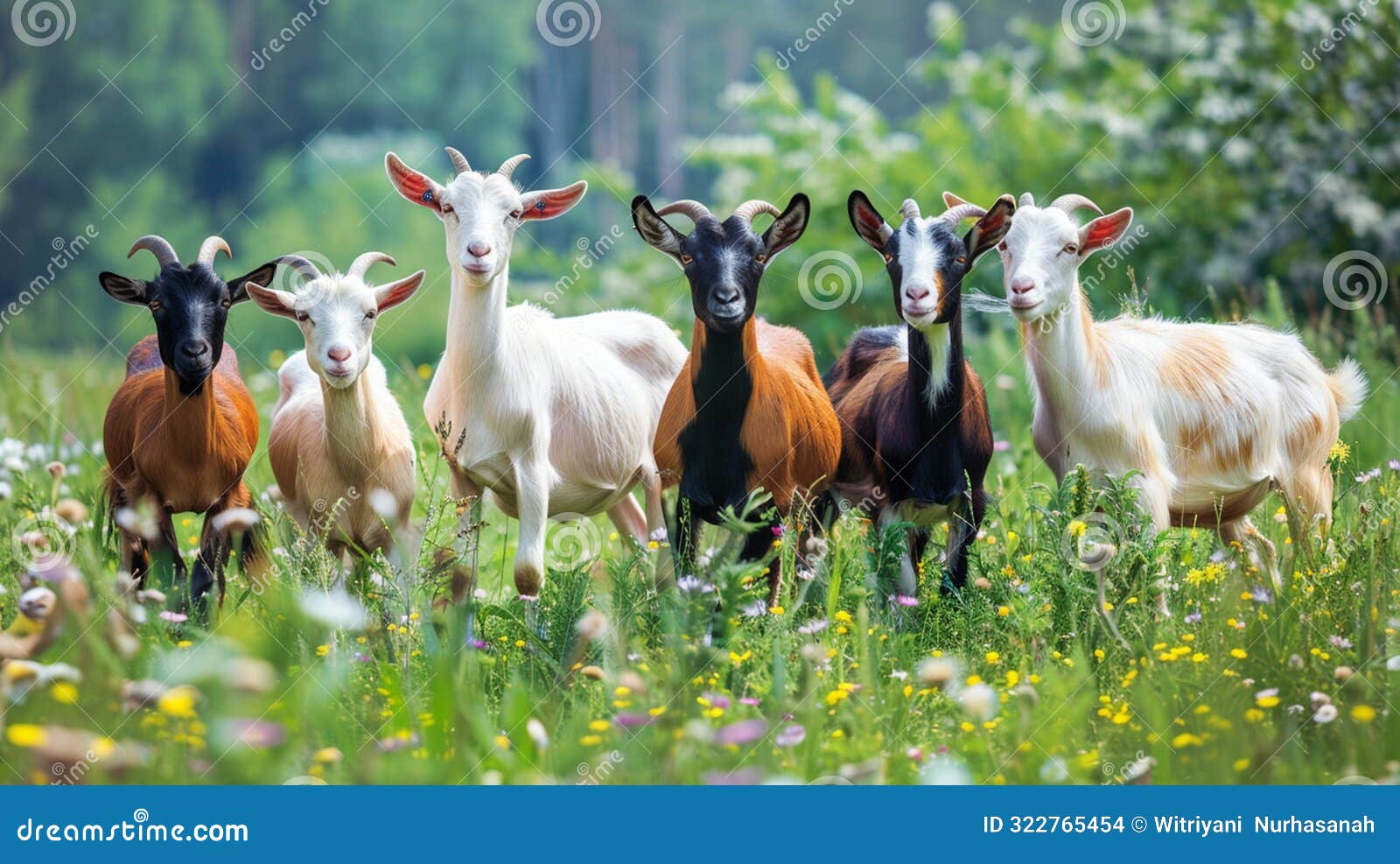 Group Cute Goats Gamboling in Green Pastures . Generative Ai Stock ...