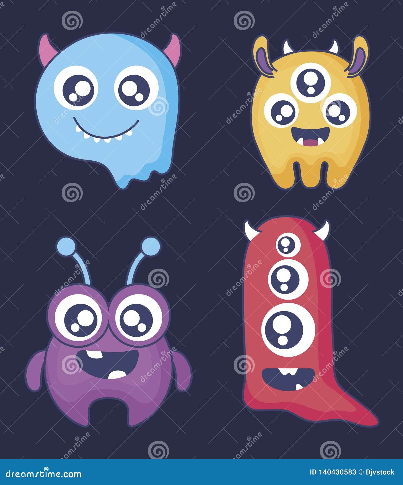 Group of Cute Monsters Card Stock Vector - Illustration of comic ...