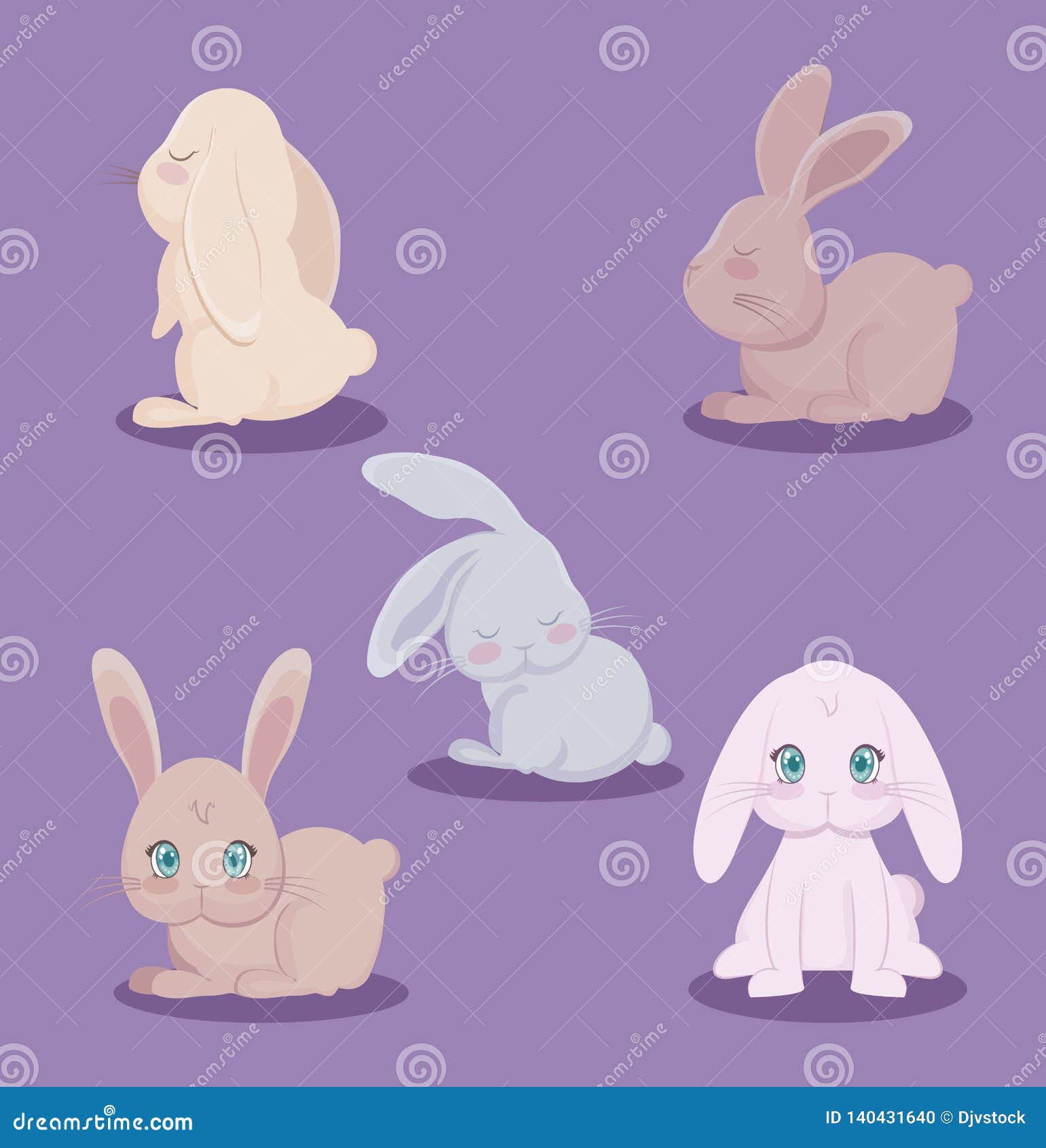 Group of Cute Rabbits Animals Stock Vector - Illustration of element ...