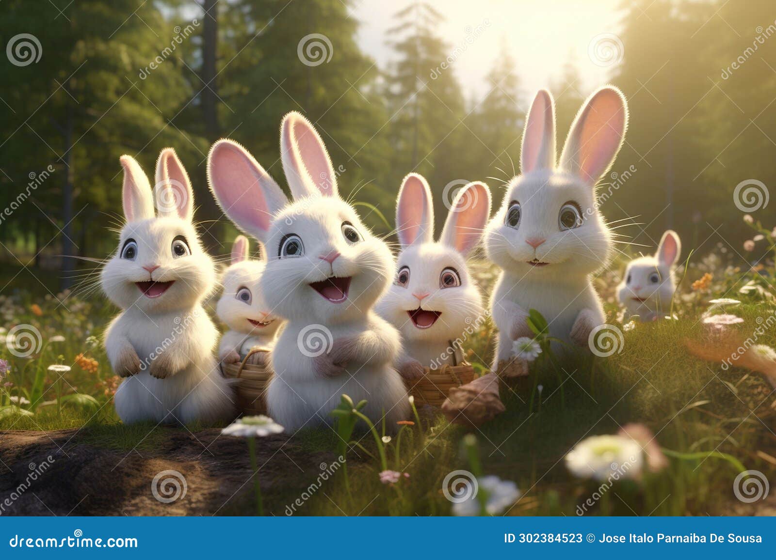 A Group of Cute Rabbits in Various Poses Stock Illustration ...