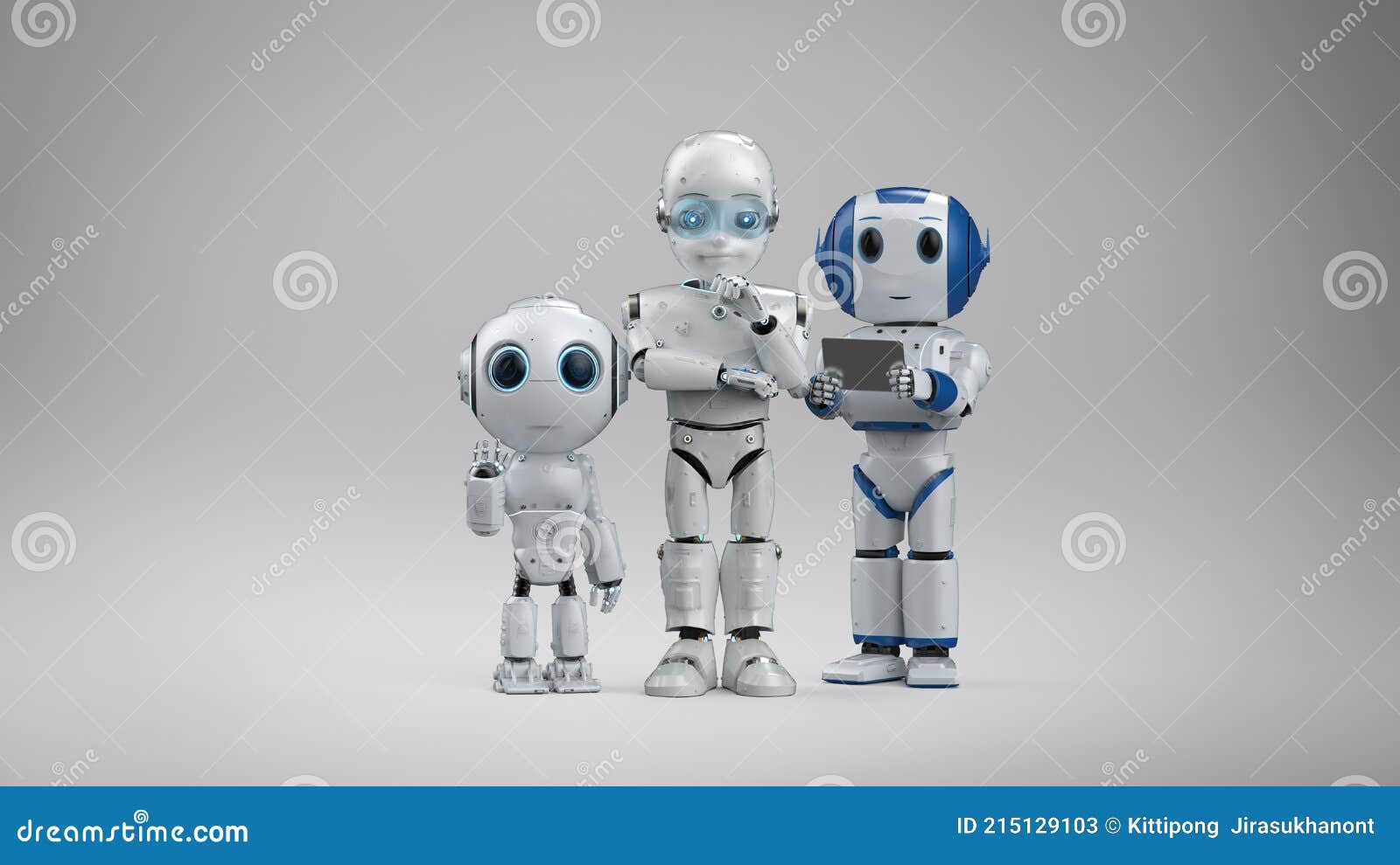 Group of Cute Robots Work Together Stock Illustration - Illustration of ...