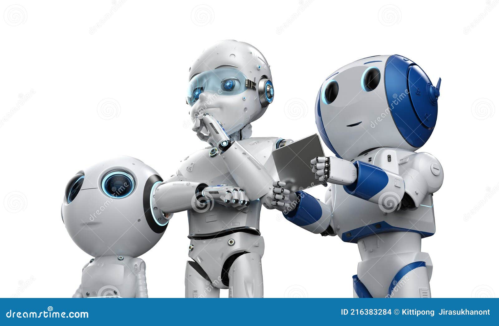 Group of Cute Robots Work Together Stock Illustration - Illustration of ...