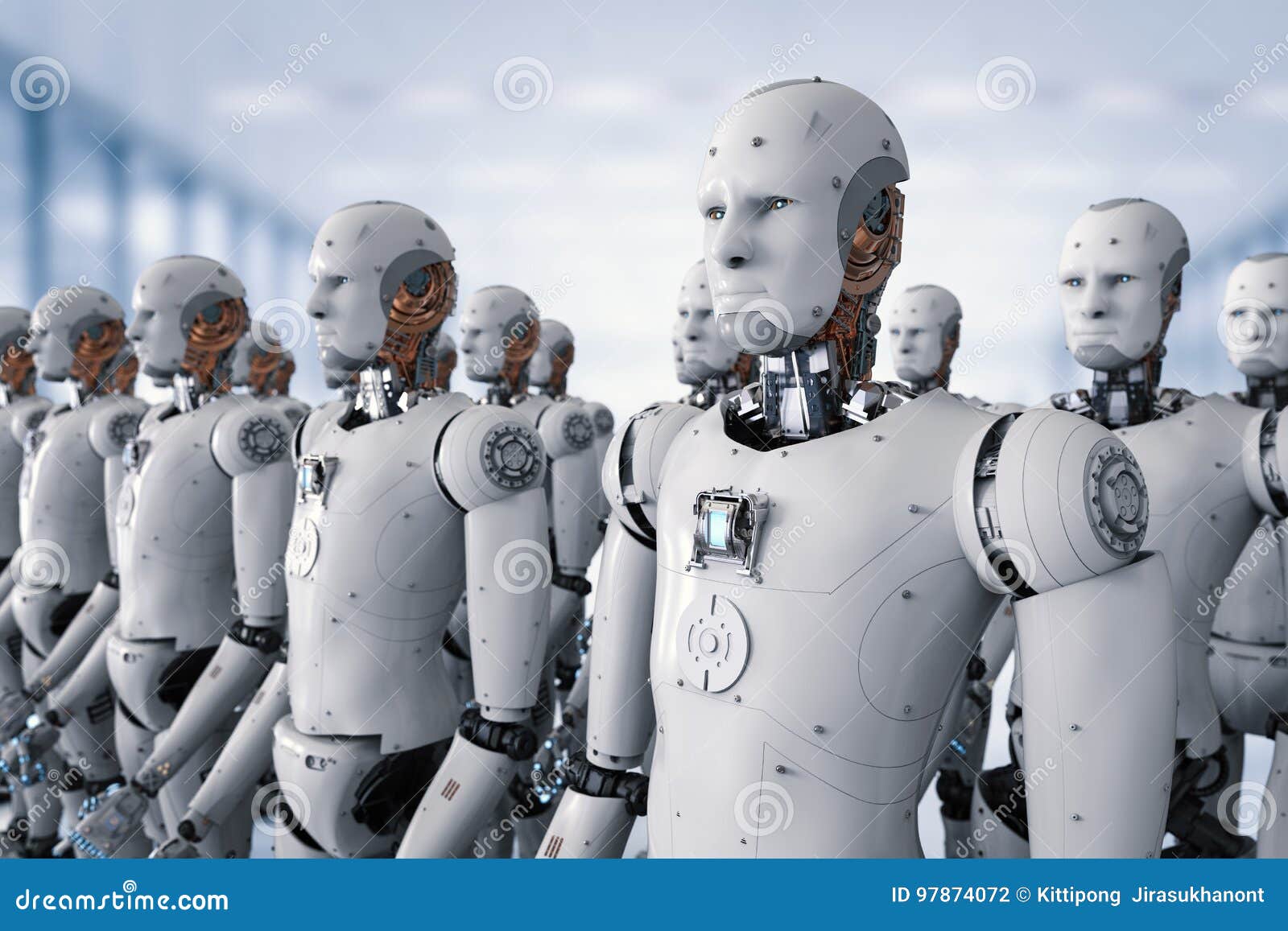 Group of Cyborgs in Factory Stock Illustration - Illustration of ...