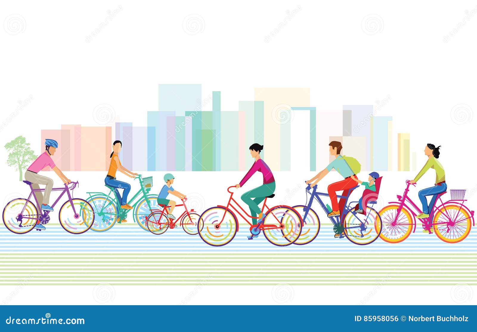 A group of cyclists stock vector. Illustration of mother - 85958056