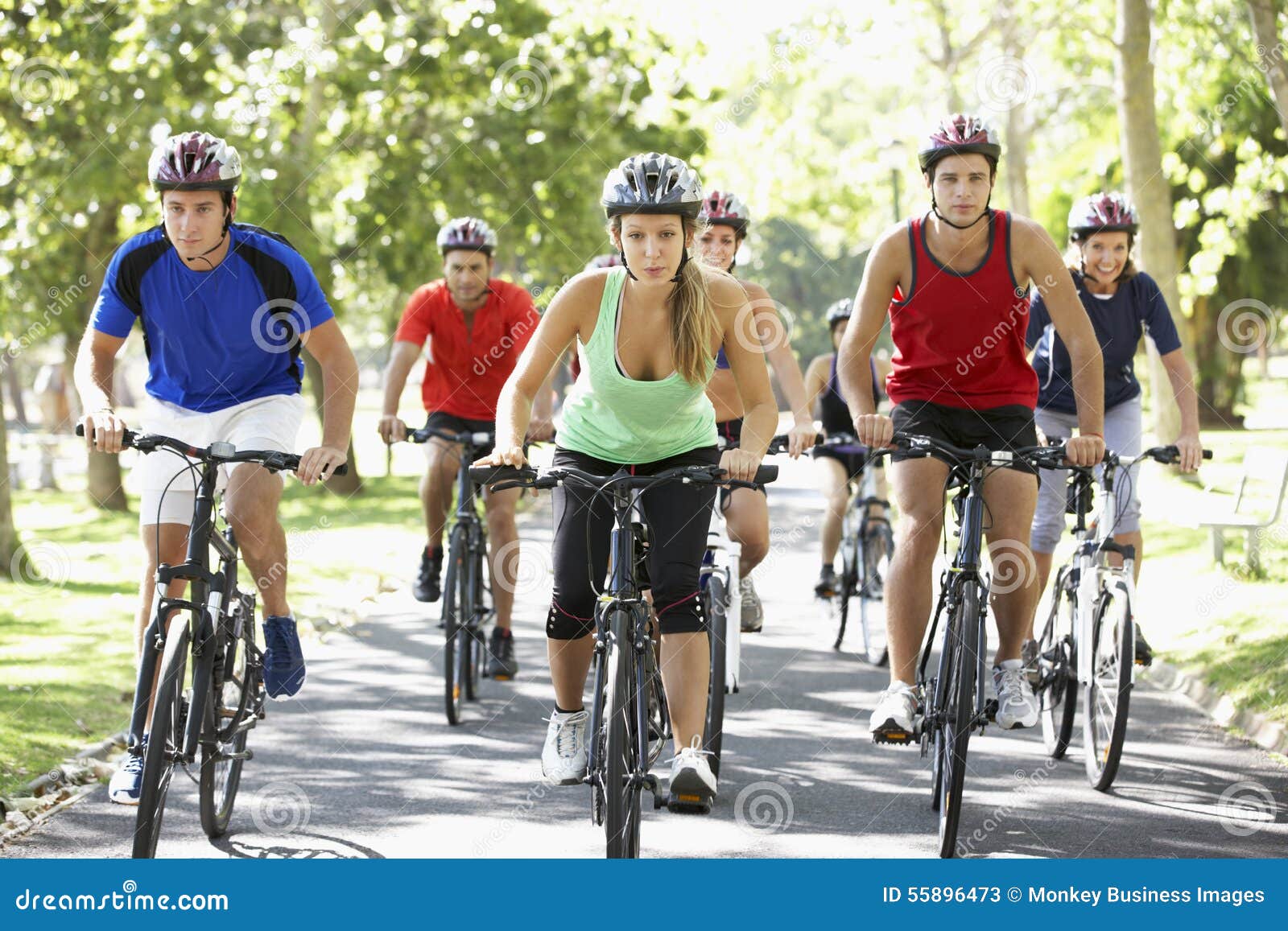Group of Cyclists on Cycle Ride through Park Stock Image - Image of ...