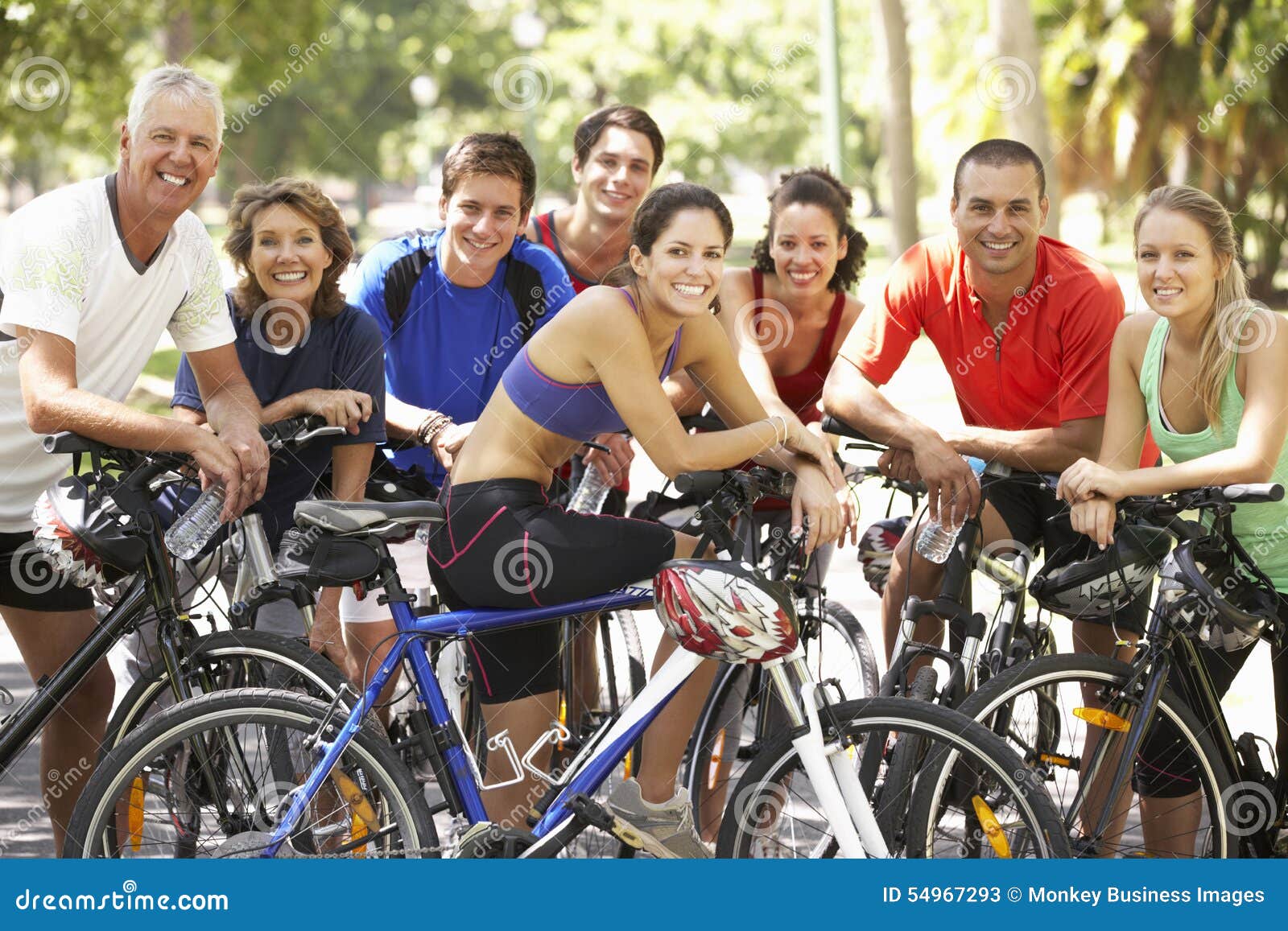 Group of Cyclists Resting during Cycle Ride through Park Stock Image ...