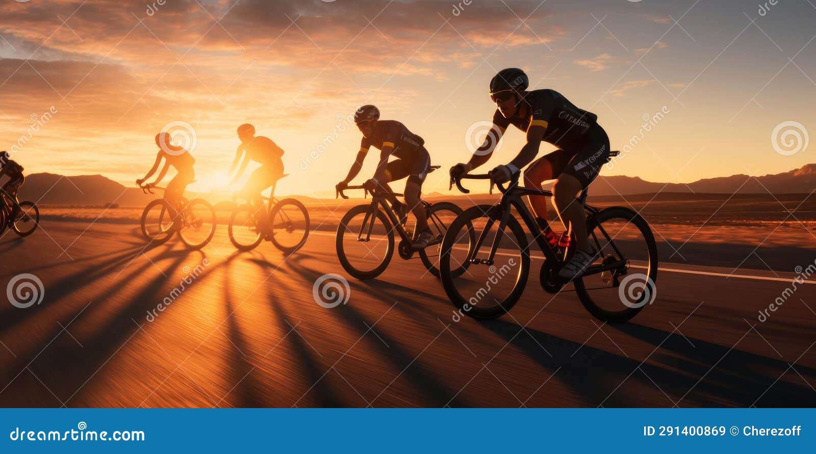 A Group of Cyclists at Sunset Stock Image - Image of group, party ...