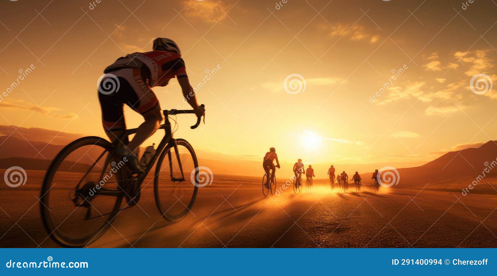 A Group of Cyclists at Sunset Stock Photo - Image of competition, party ...