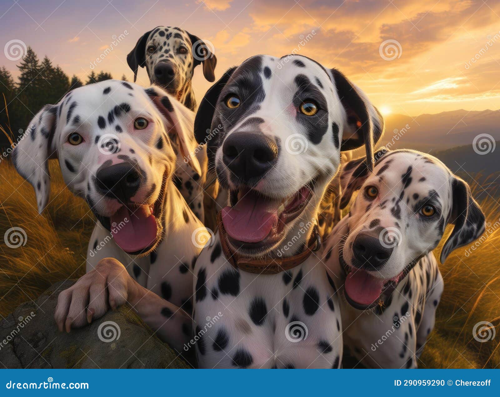 A group of Dalmatians stock photo. Image of puppies - 290959290