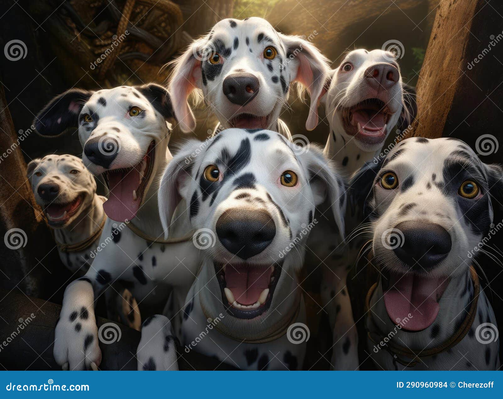 A group of Dalmatians stock photo. Image of leash, street - 290960984