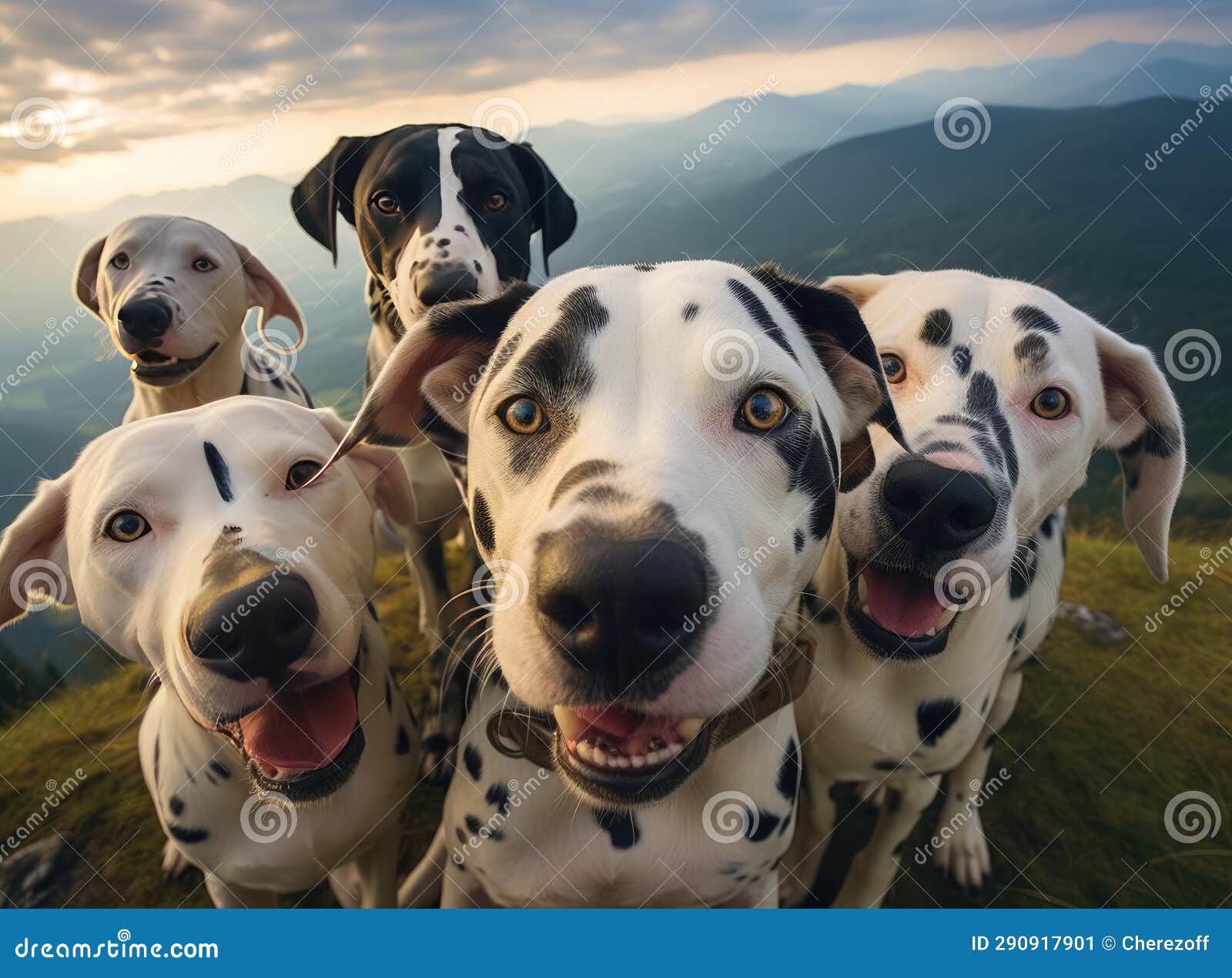 A group of Dalmatians stock image. Image of puppy, leash - 290917901