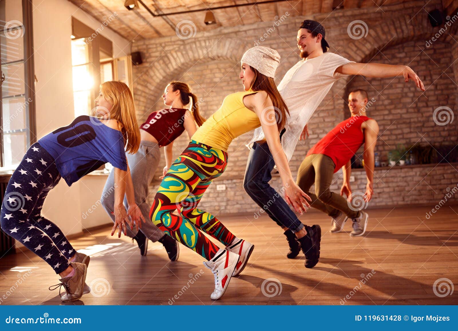 Group of Dancers Dancing Indoor Stock Photo - Image of caucasian ...