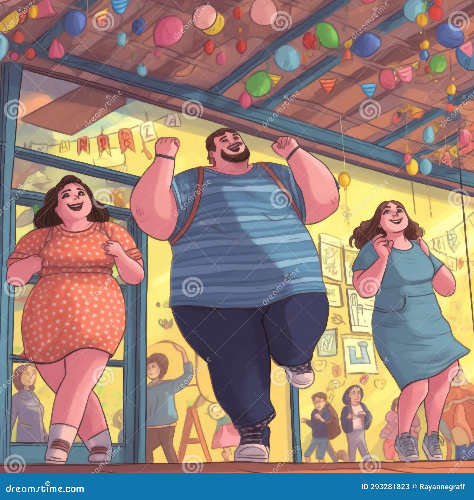 Group of Dancing Plus Size People Stock Illustration - Illustration of ...