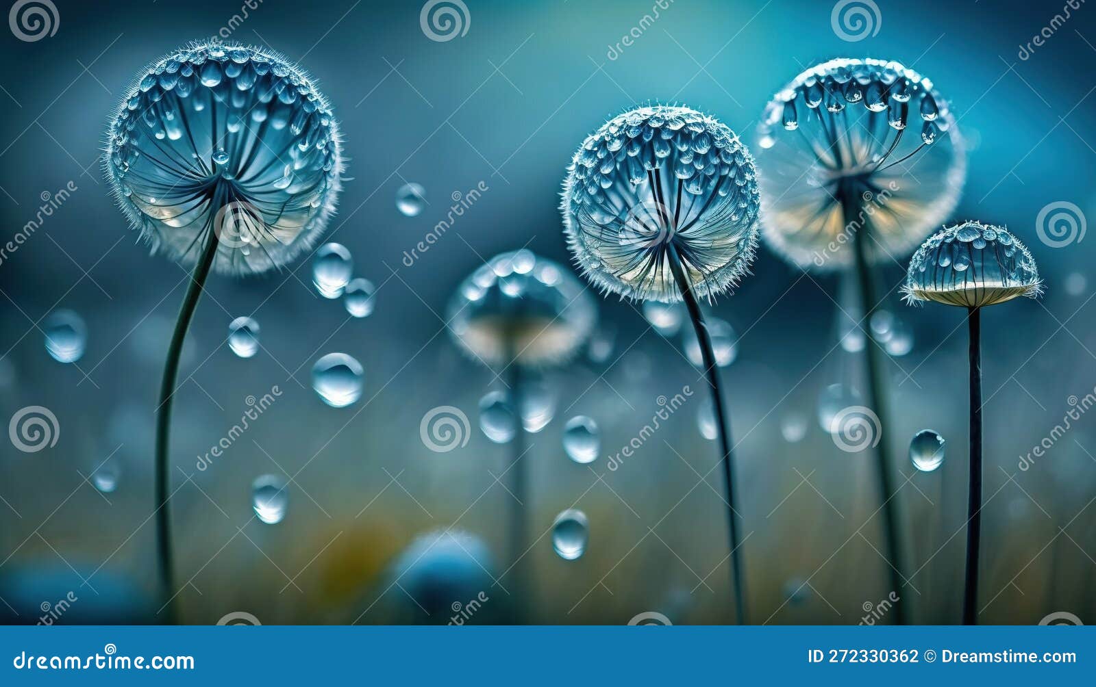 A Group of Dandelions with Drops of Water on Them Stock Photo - Image ...