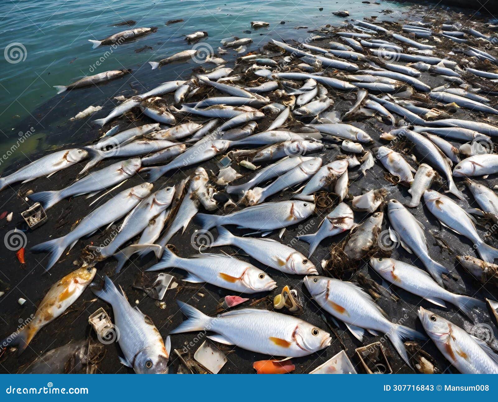 Group of Dead Fish on the Sea Stock Illustration - Illustration of ...