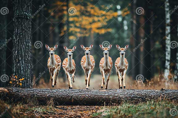 A Group of Deer Runs through the Forest, Elegantly Slipping Underneath ...