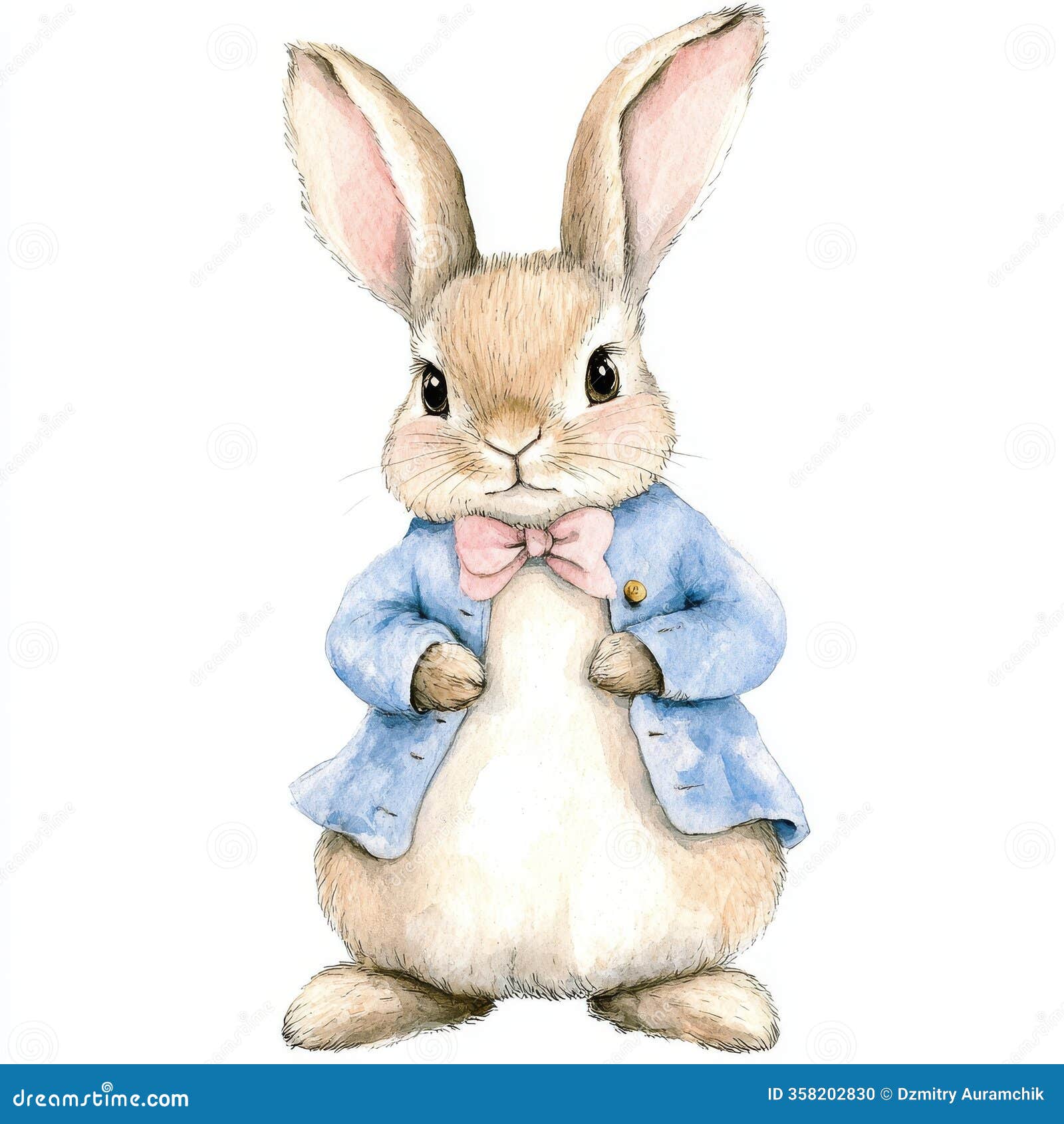Group of Delightful Watercolor Peter Rabbits with Red and Blue Jackets ...