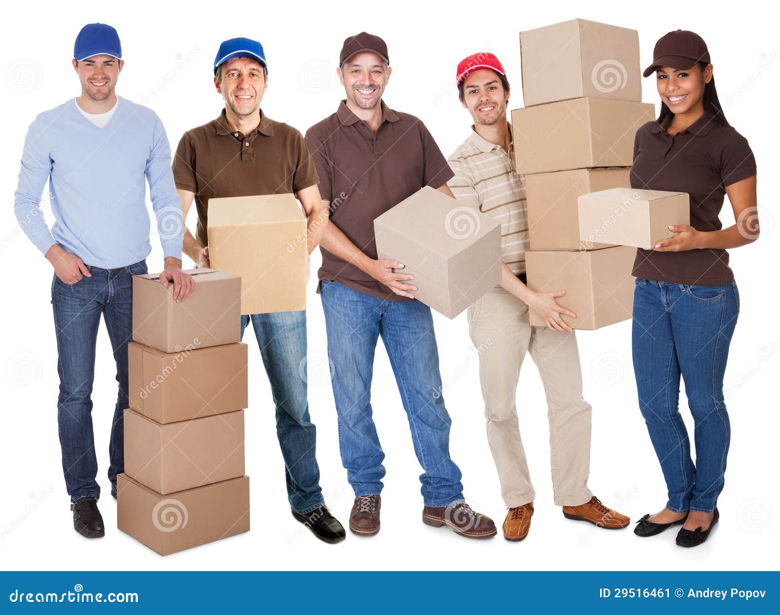 Group of Delivery People with Boxes Stock Image - Image of cargo, carry ...