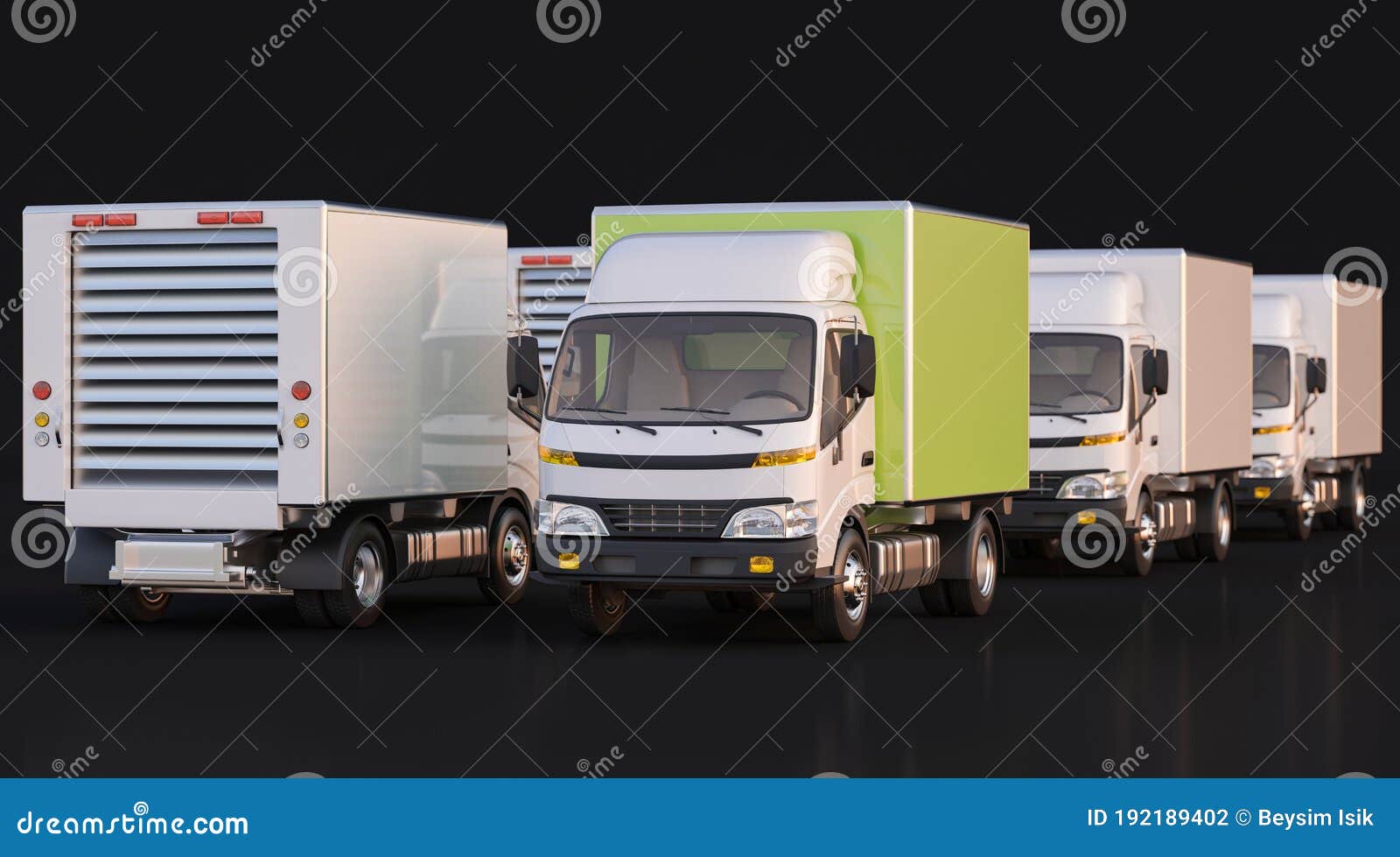 Group of Delivery Trucks with Front and Rear View Stock Illustration ...