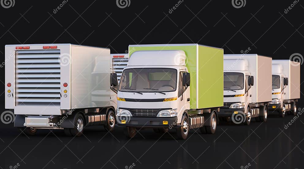 Group of Delivery Trucks with Front and Rear View Stock Illustration ...