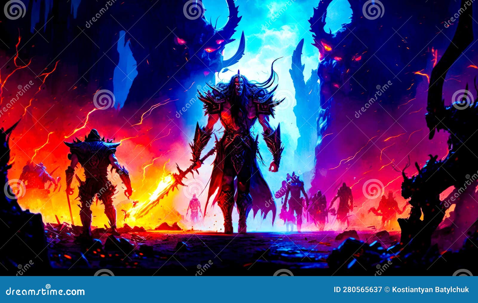 Group of Demonic Demonic Creatures Standing in Front of Fire Filled ...