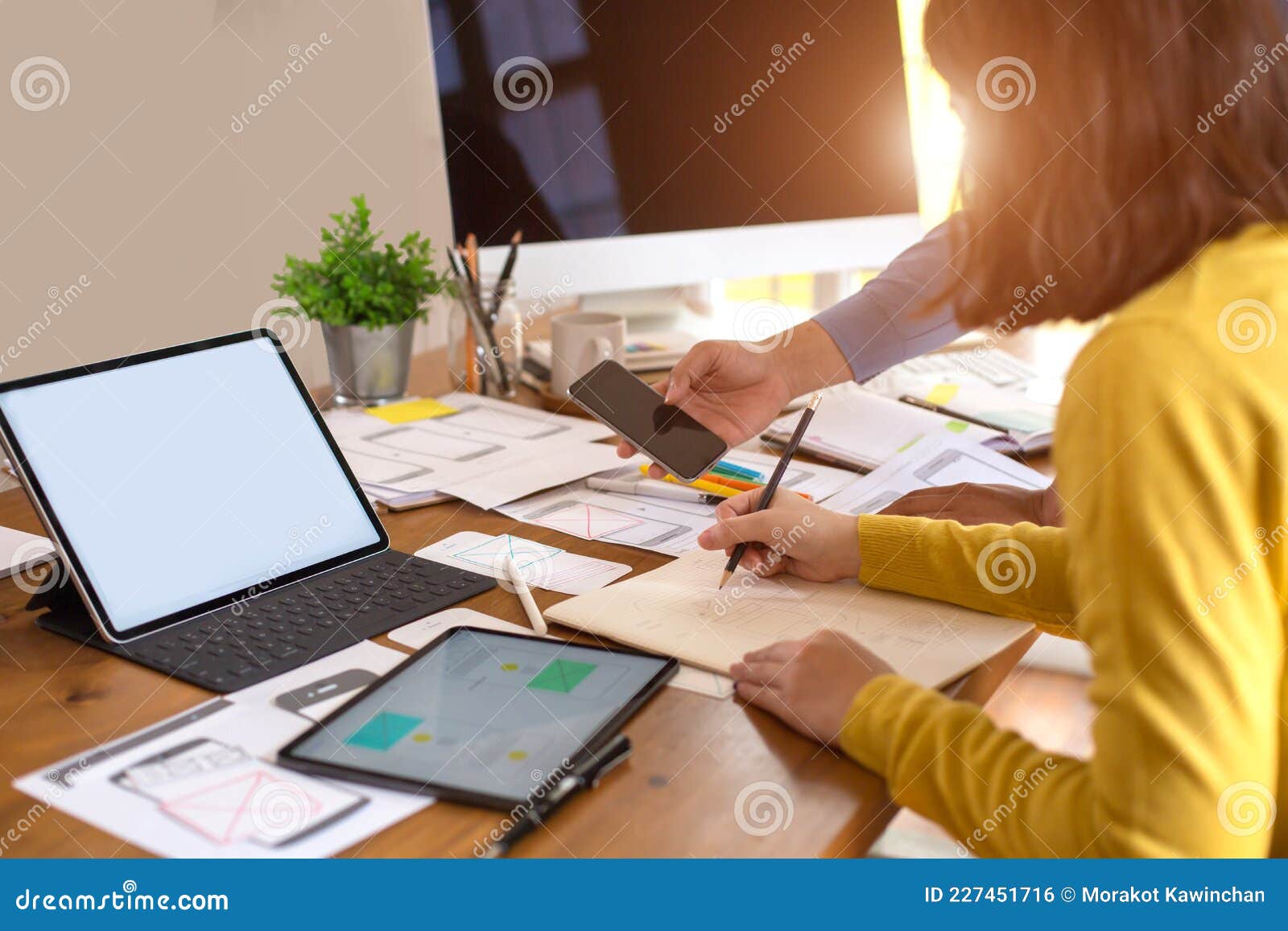 Group of Designer , or Programmer Drawing Website UX Layout App ...