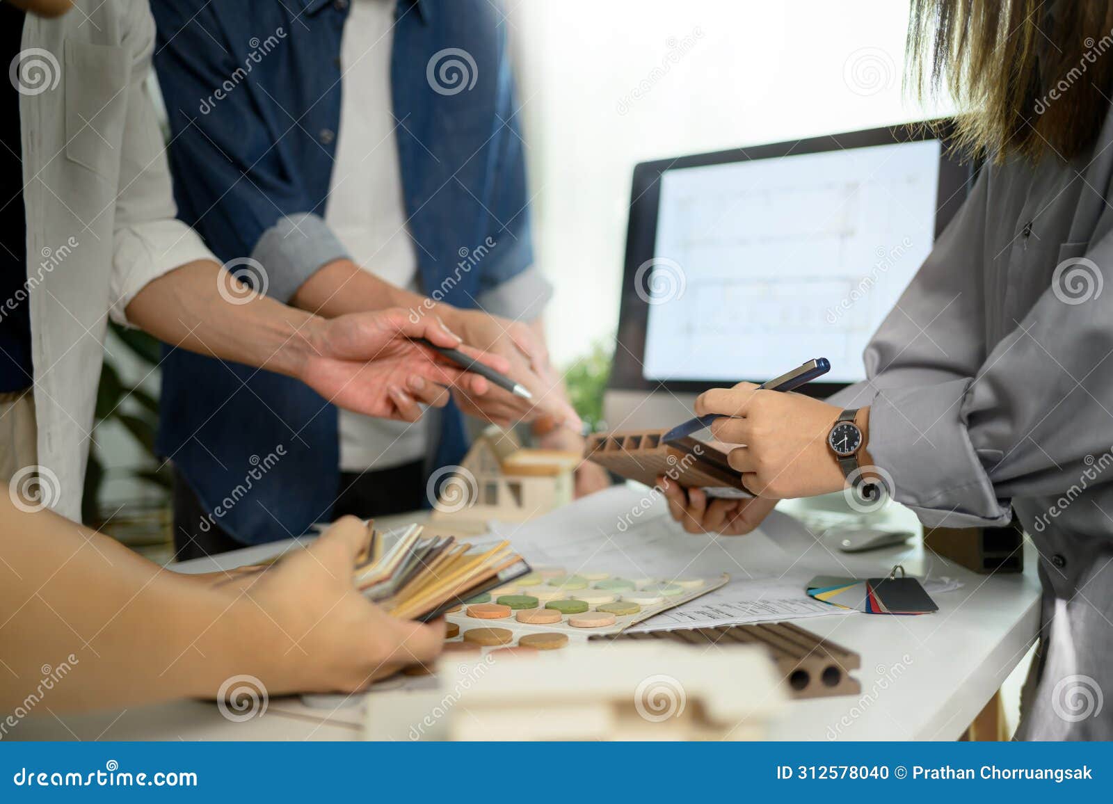 Group of Designers of Interior Choosing Material Samples, Working ...