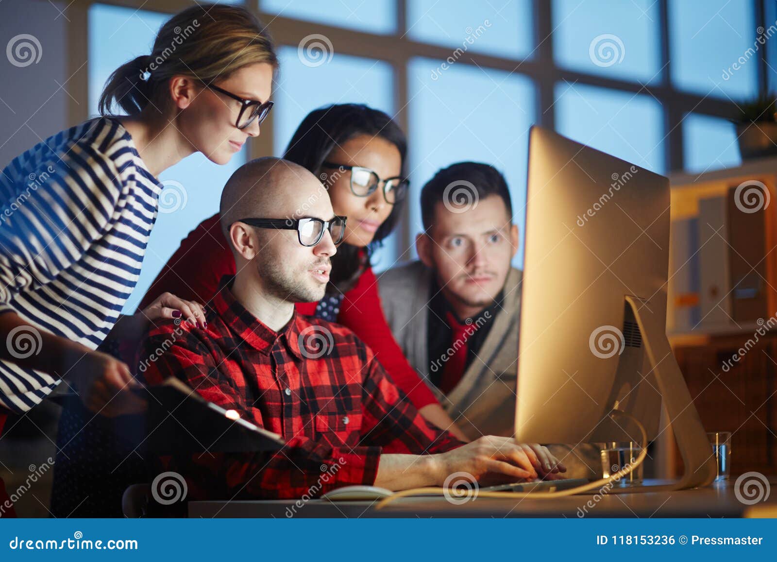 Business Team Working Late Night Stock Photo - Image of adult ...