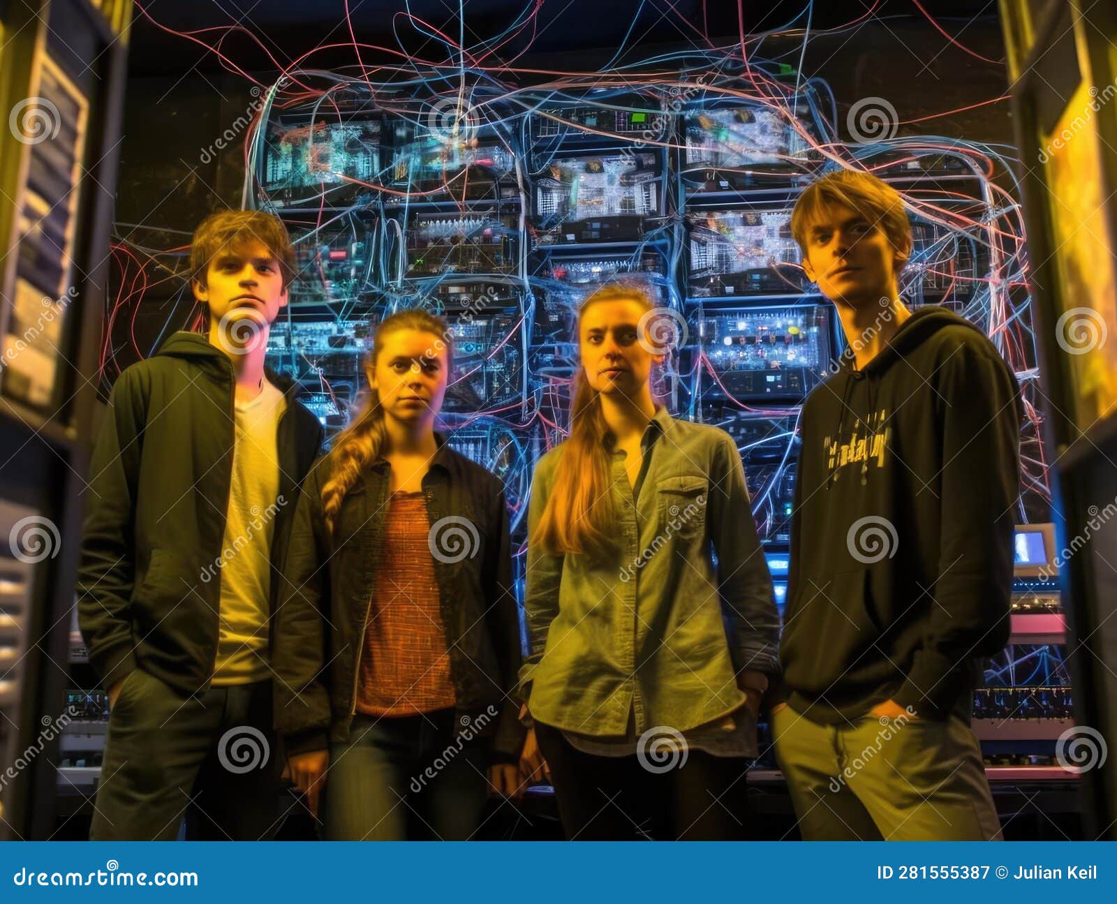 Cyber Activists Posing with Digital Protest Poster Stock Illustration ...