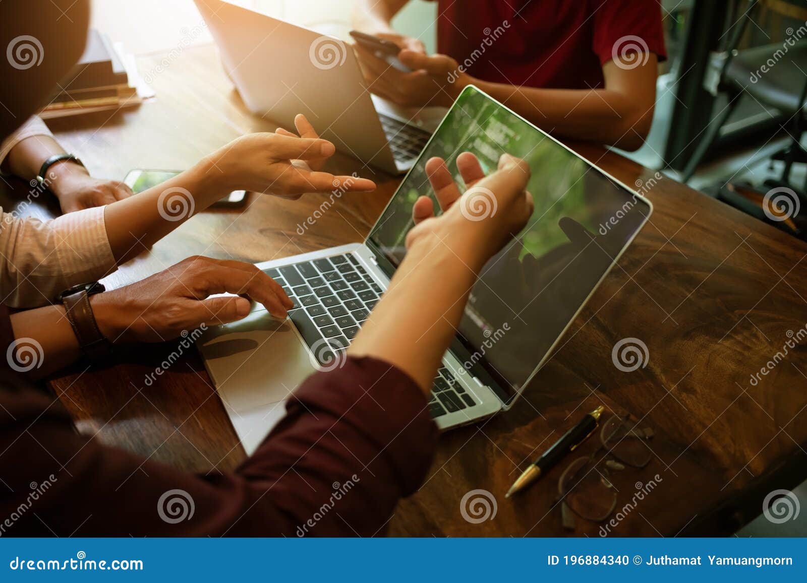 Group Developer Programming Hand Pointing Display Coding Technology ...