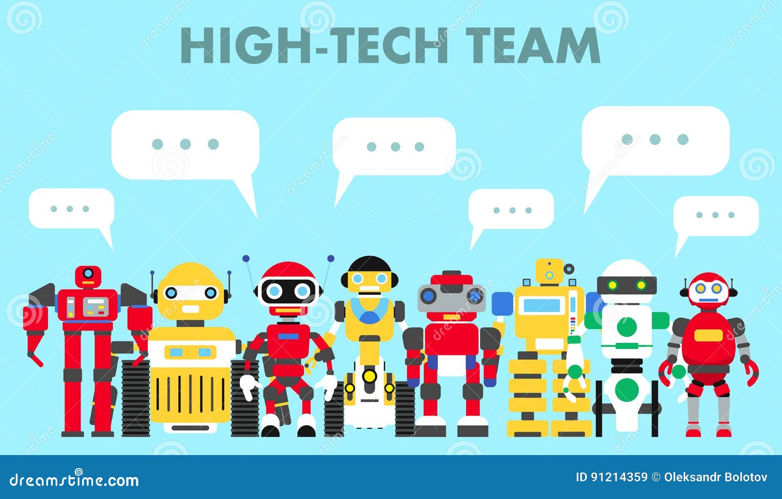 Group of Different Abstract Robots Standing Together and Speech Bubble ...