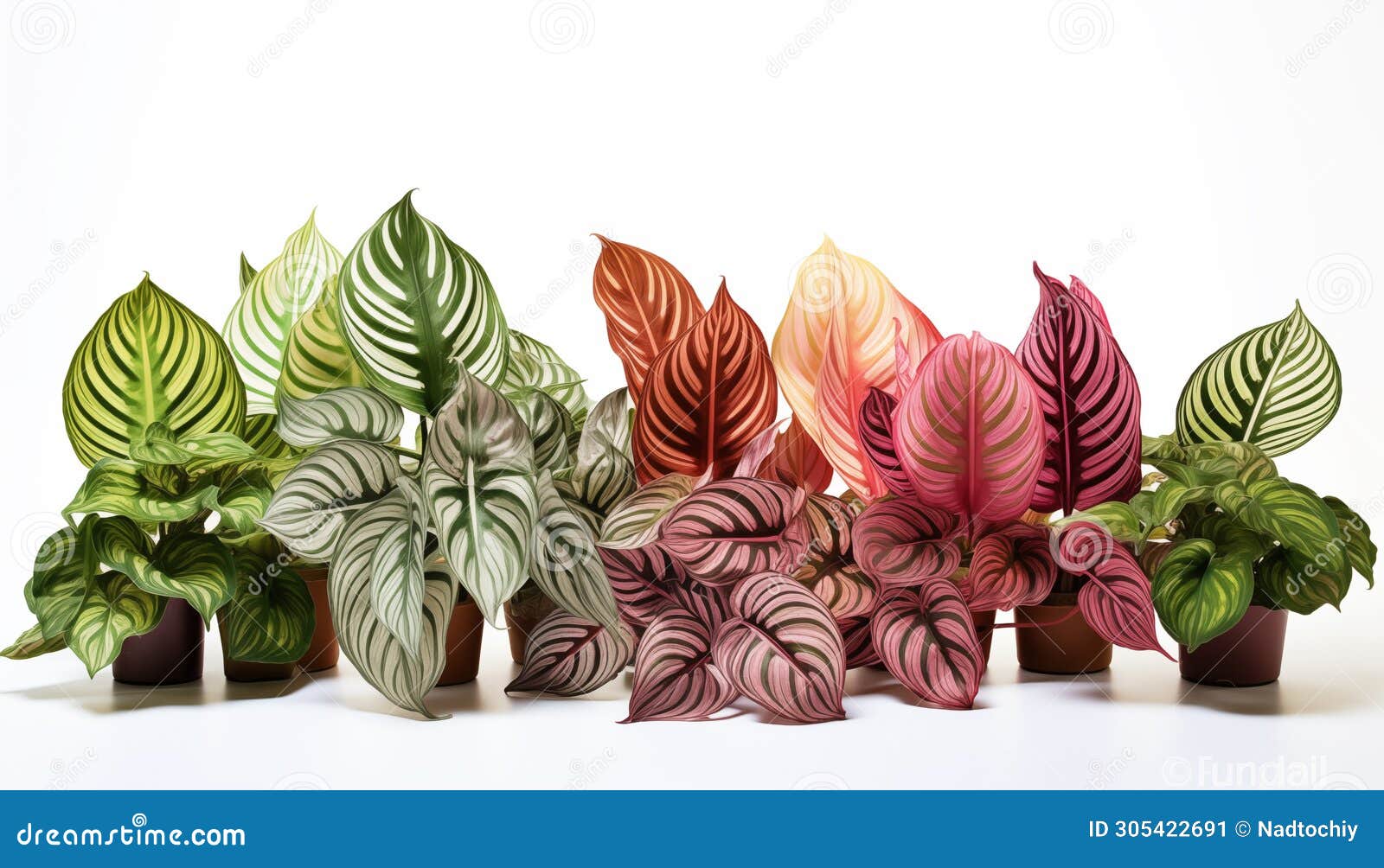 A Group of Different Calathea Varieties Displaying Isolated, White ...