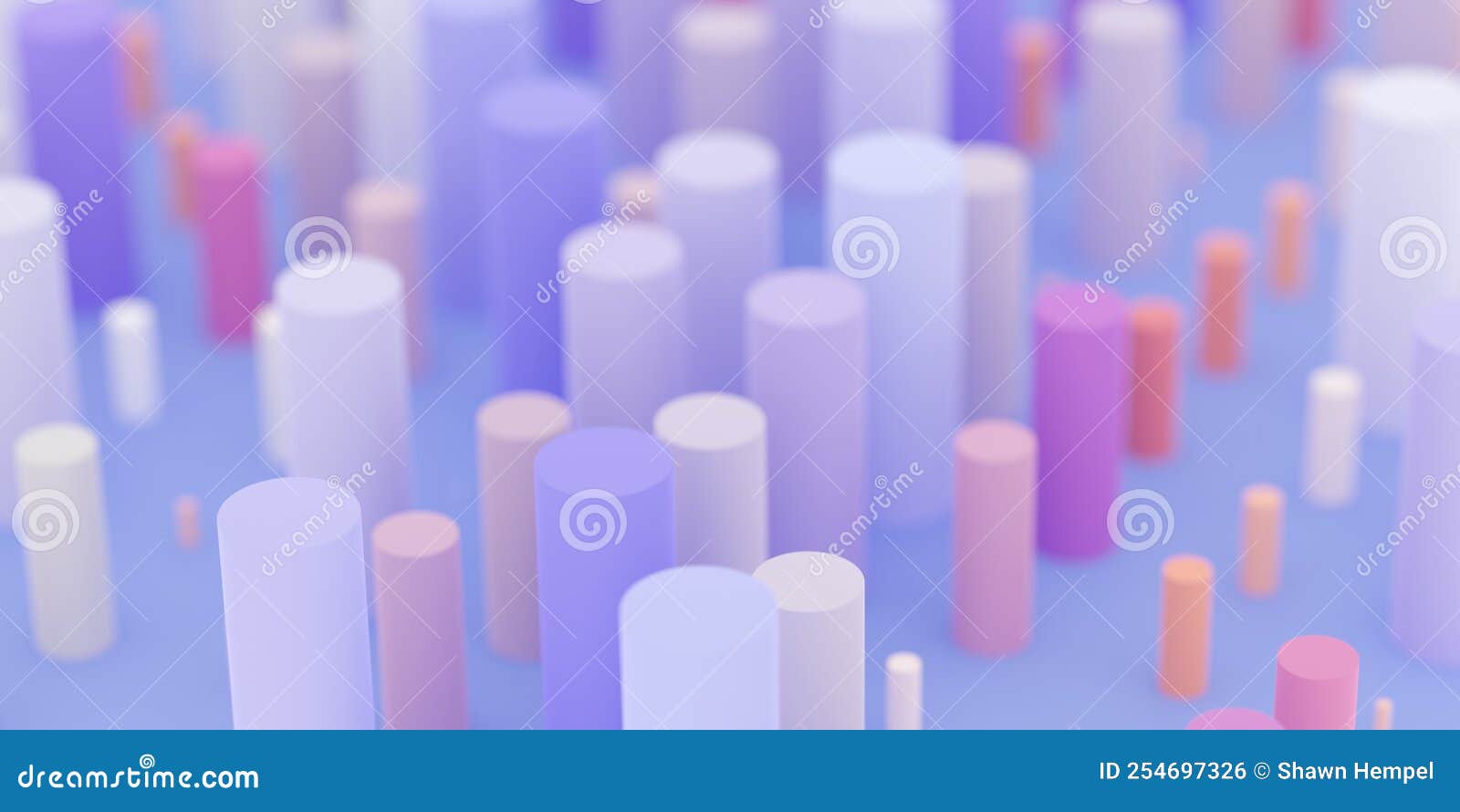 Group of Different Colored Cylinders on Blue Plane Background, Abstract ...