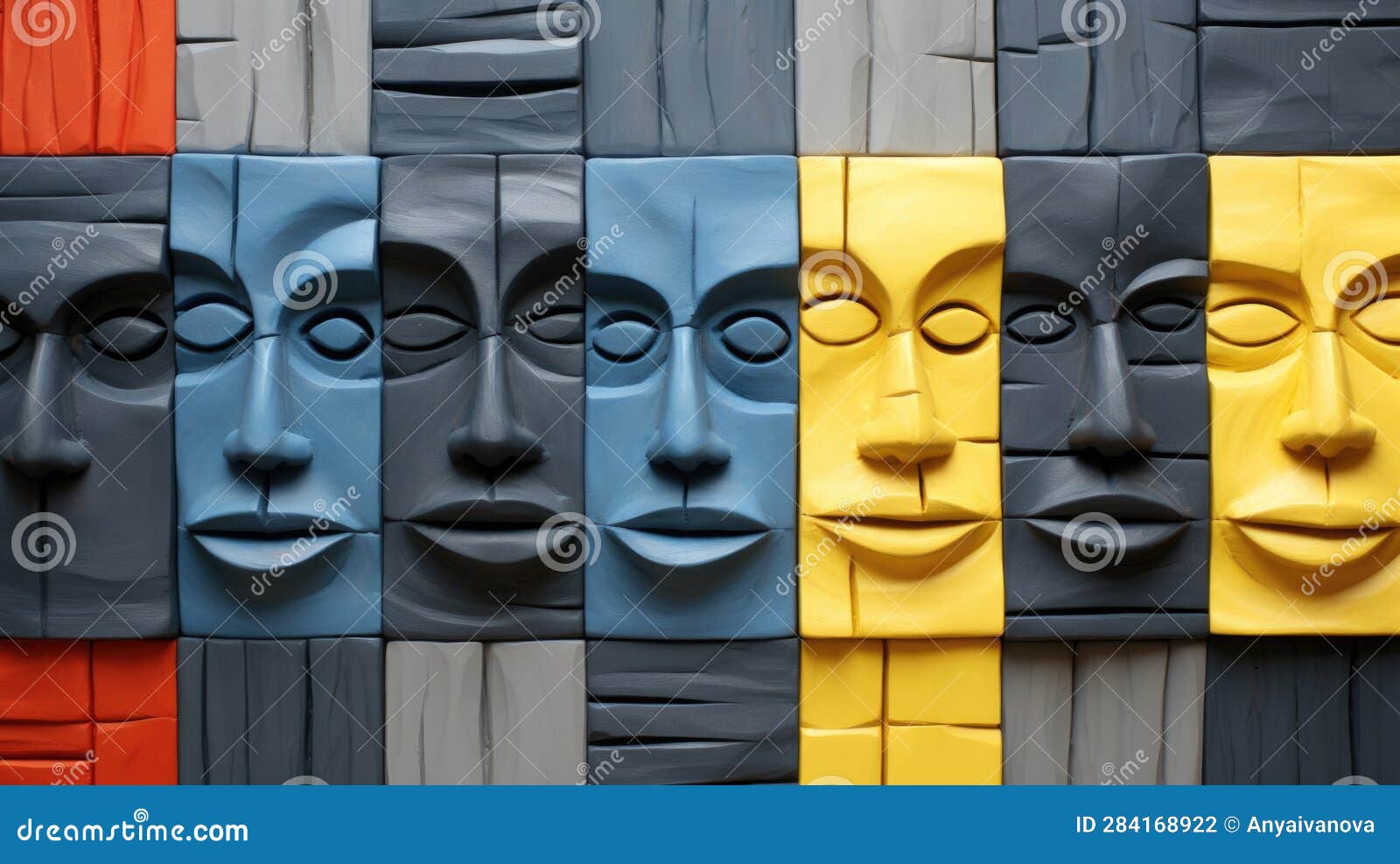 A Group of Different Colored Faces on a Wall. Generative AI Image ...