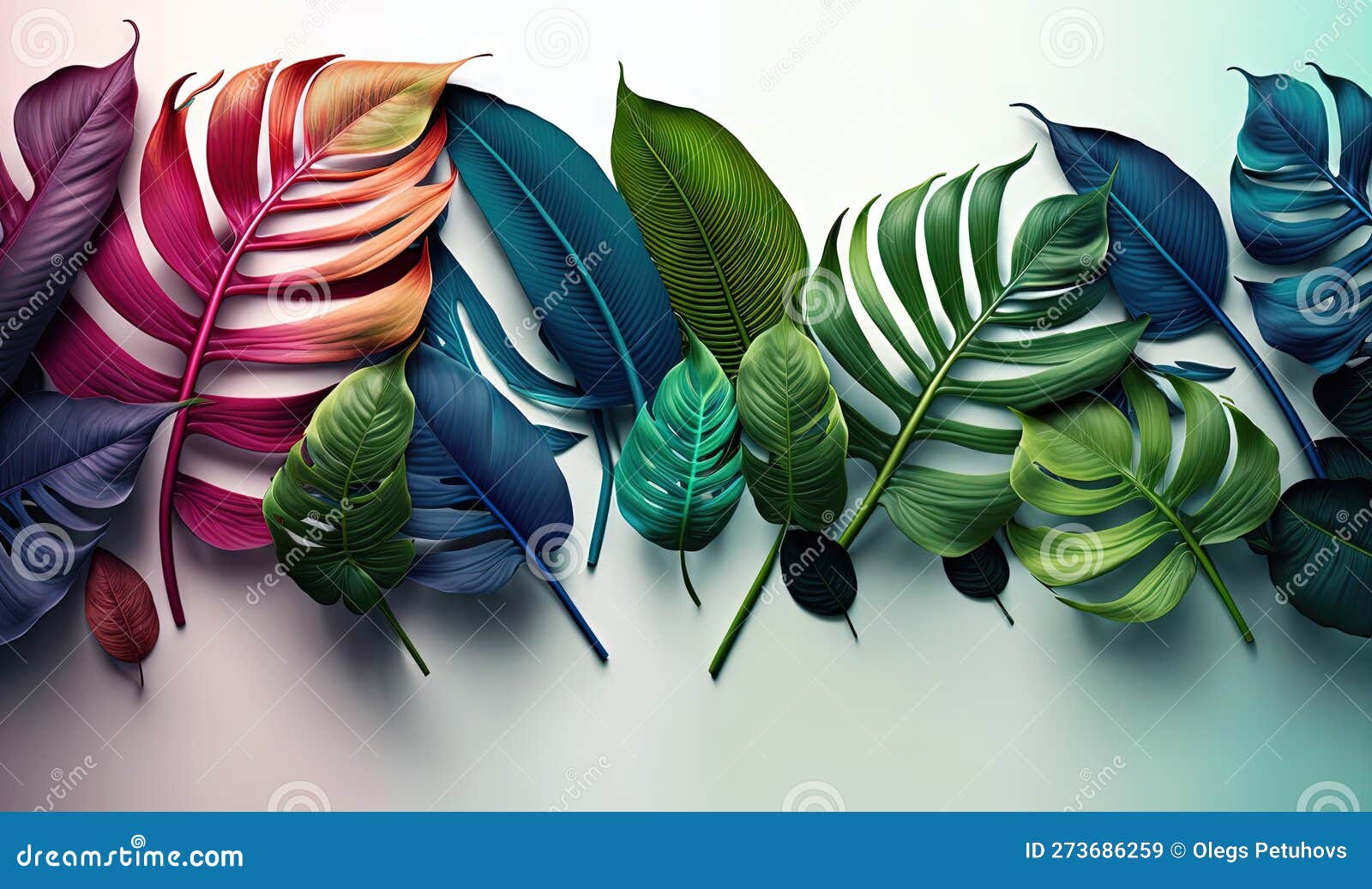 A Group of Different Colored Leaves on a White Surface with a Blue ...