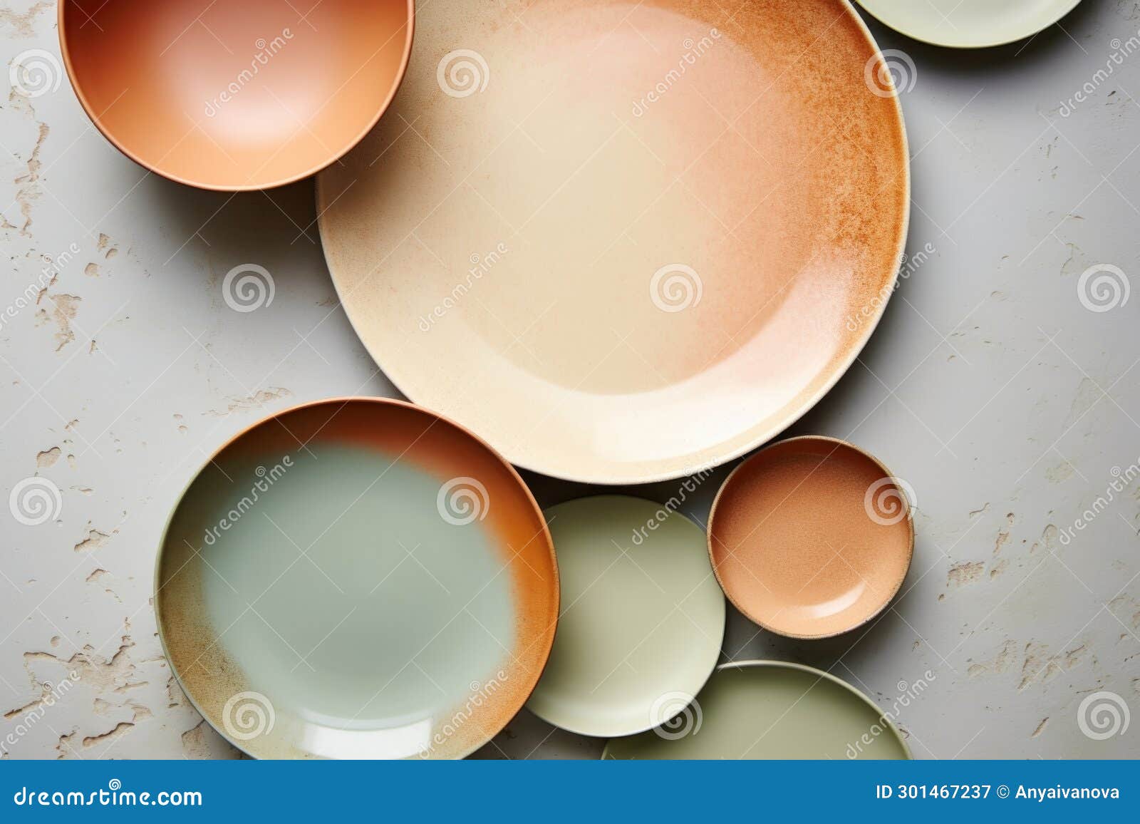 A Group of Different Colored Plates on a Table Stock Illustration ...