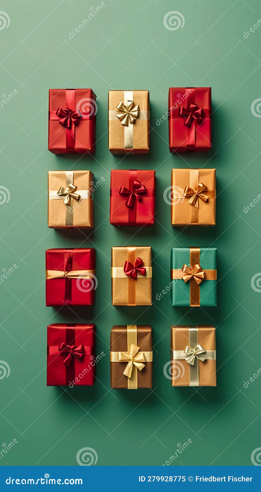 A Group of Different Colored Wrapped Presents on a Green Surface ...
