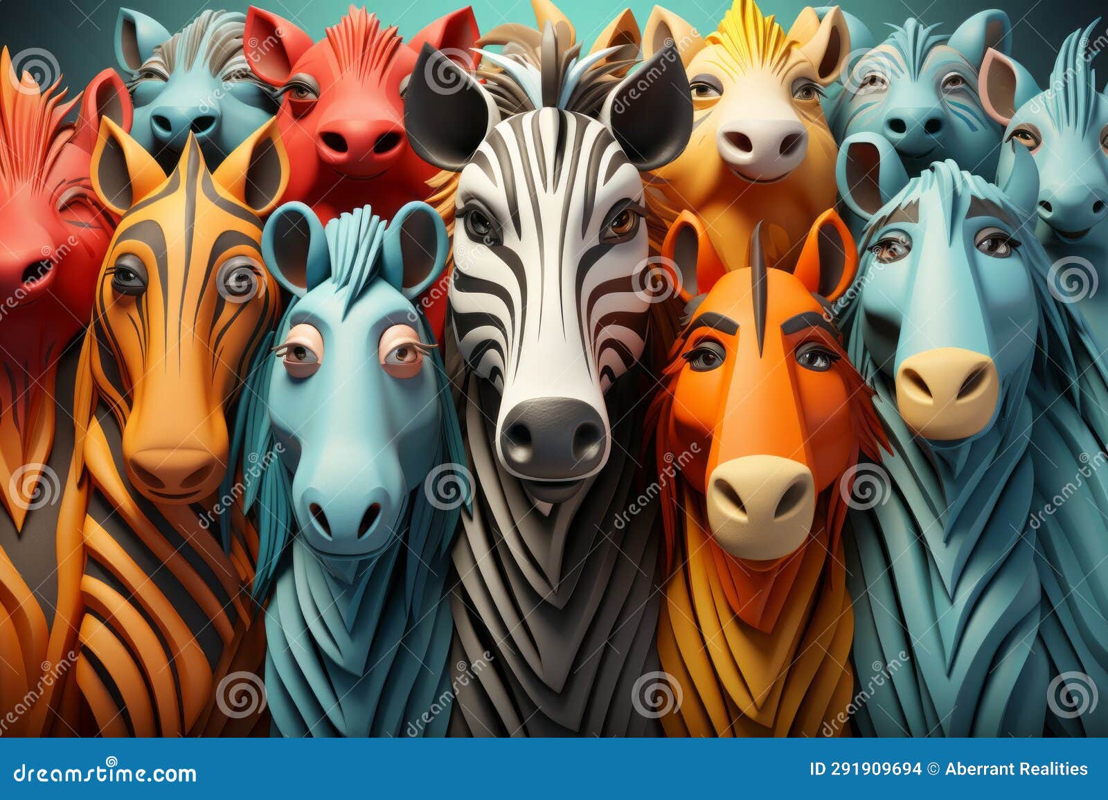 A Group of Different Colored Zebras in Front of a Blue Background Stock ...