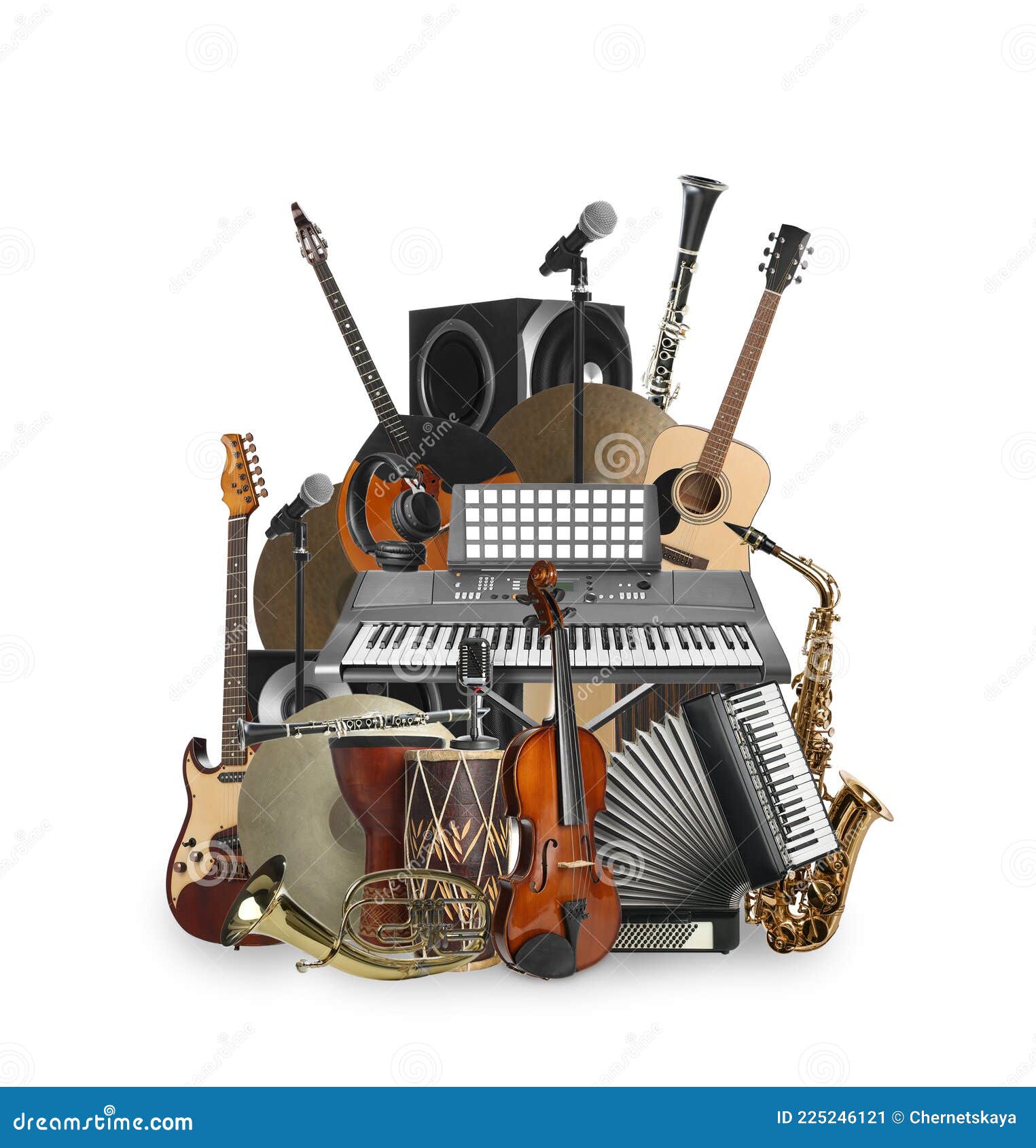 Group of Different Musical Instruments on White Background Stock Image ...