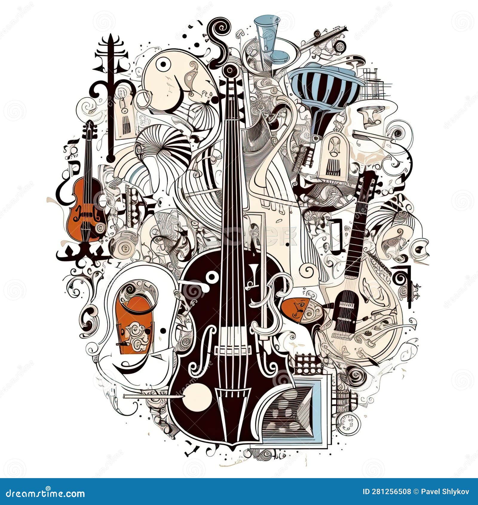 Group of Different Musical Instruments on White Background Stock ...