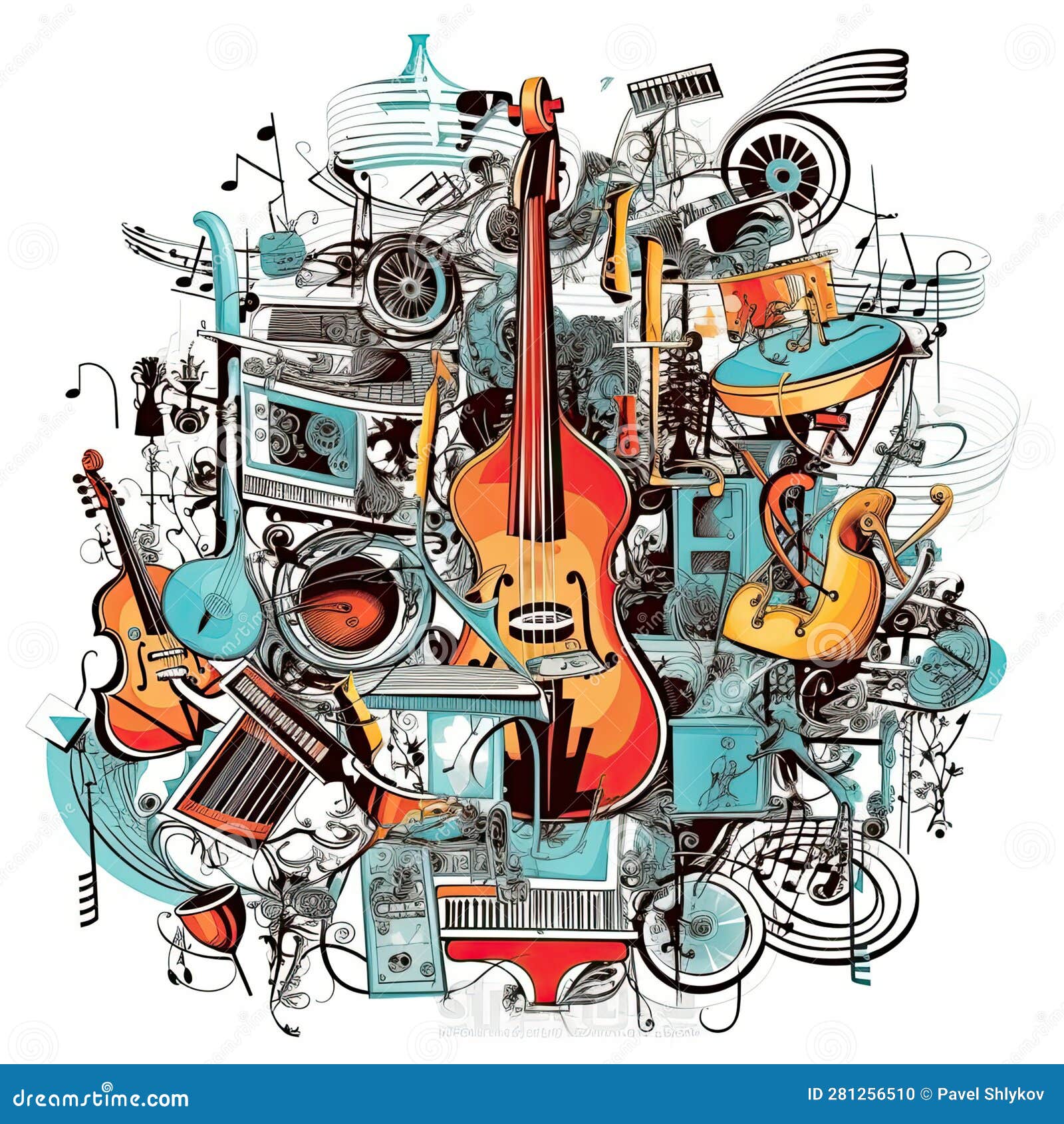 Group of Different Musical Instruments on White Background Stock ...