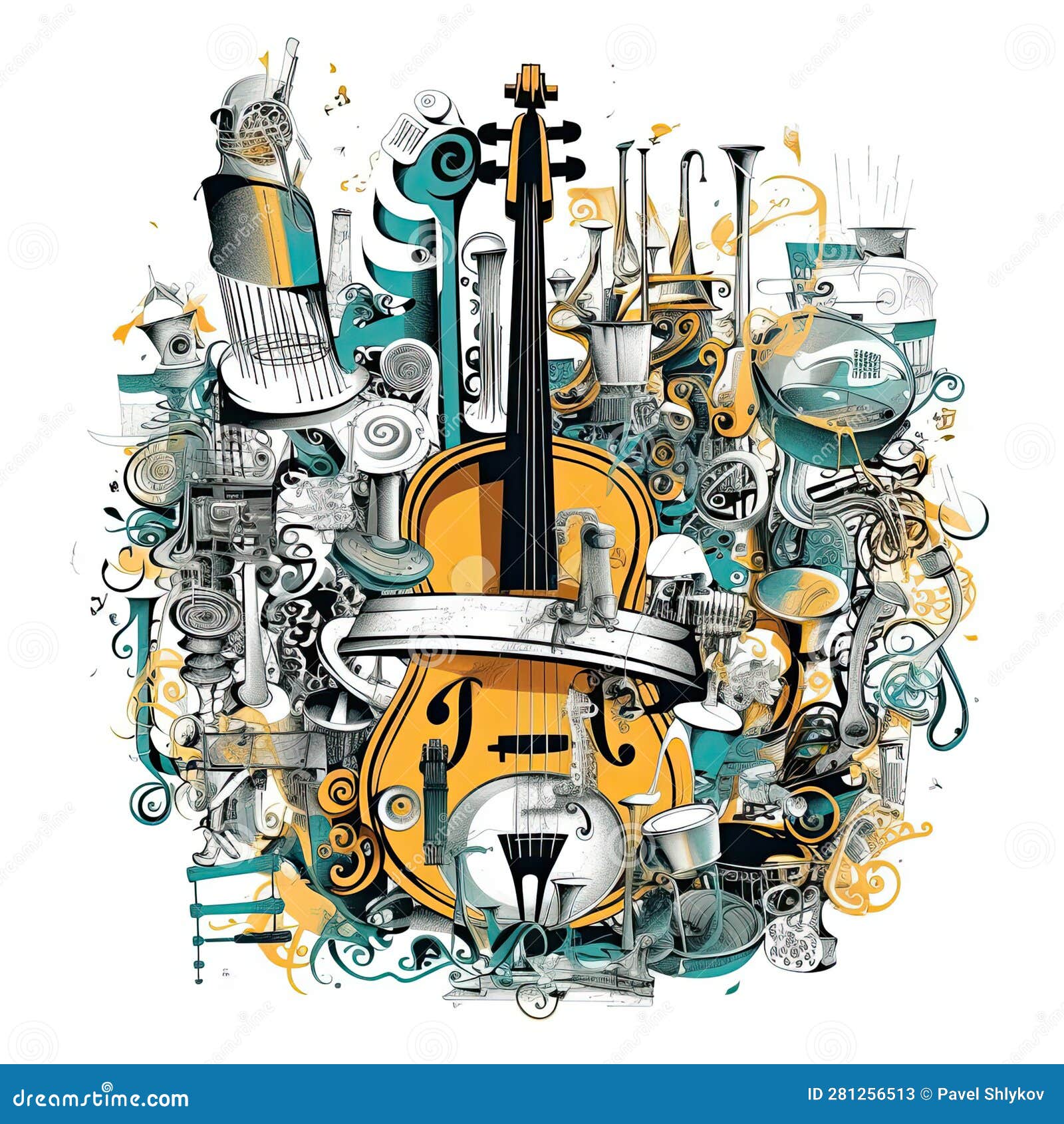 Group of Different Musical Instruments on White Background Stock ...