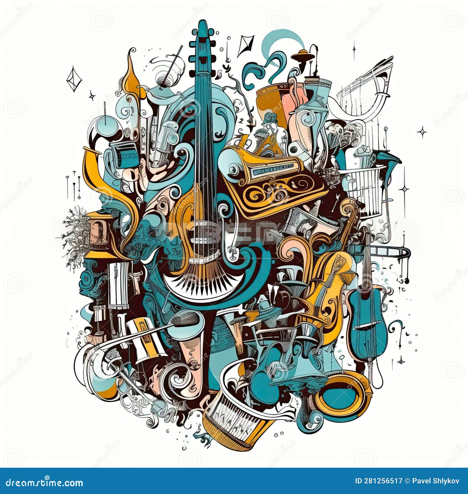 Group of Different Musical Instruments on White Background Stock ...