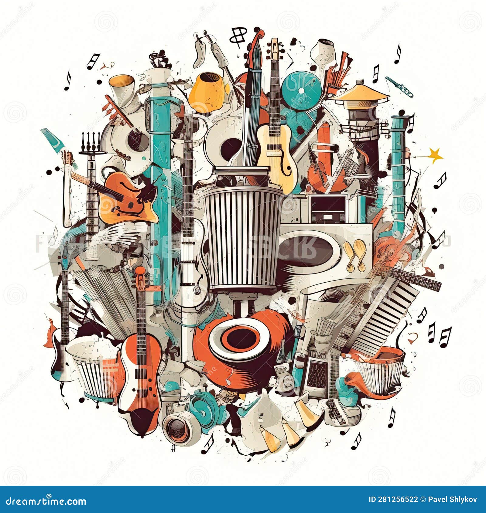 Group of Different Musical Instruments on White Background Stock ...