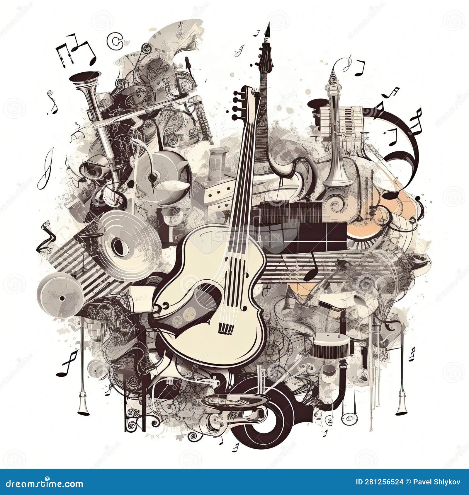 Group of Different Musical Instruments on White Background Stock ...