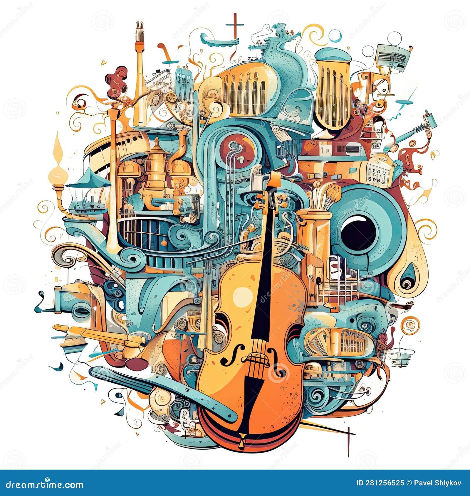 Group of Different Musical Instruments on White Background Stock ...