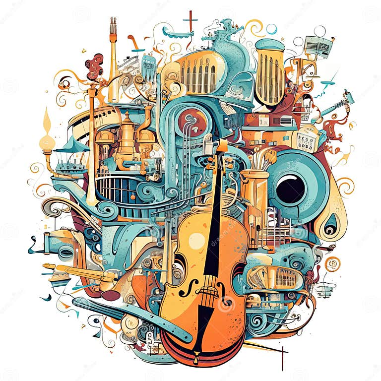 Group of Different Musical Instruments on White Background Stock ...